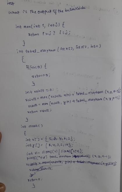 Solved What is the output of the belowlodeint int i, ﻿int | Chegg.com