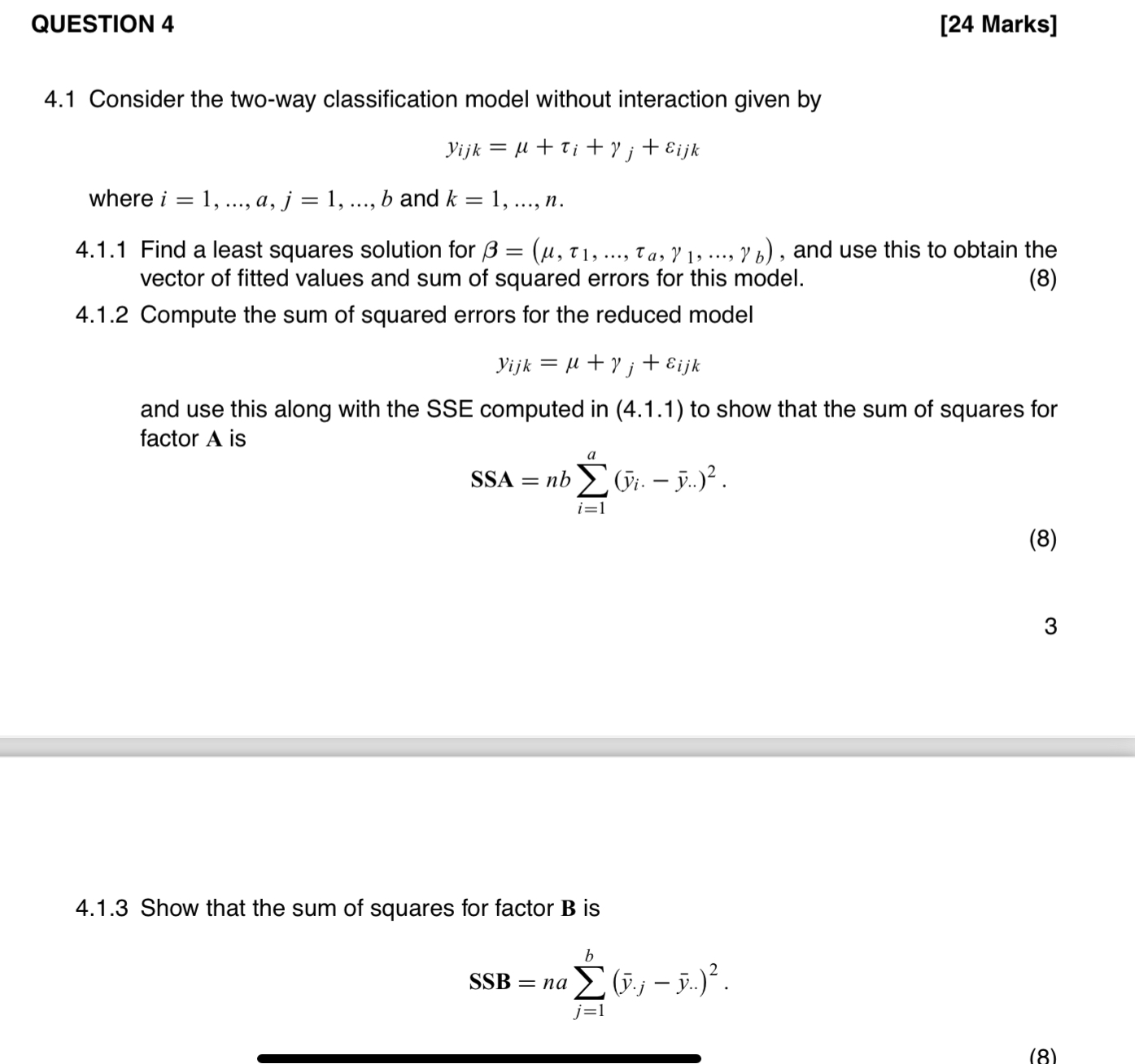 Solved QUESTION 44.1 ﻿Consider the two-way classification | Chegg.com