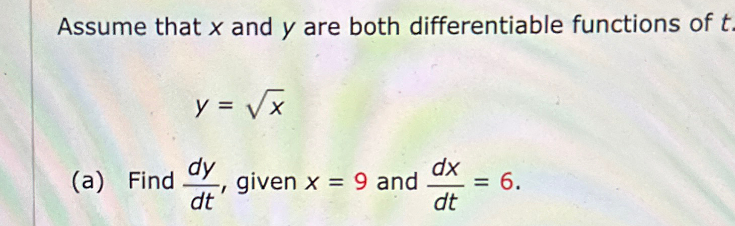 Solved Assume that x ﻿and y ﻿are both differentiable | Chegg.com