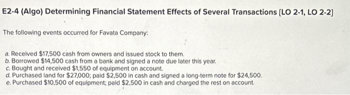 Solved E2-4 (Algo) Determining Financial Statement Effects | Chegg.com