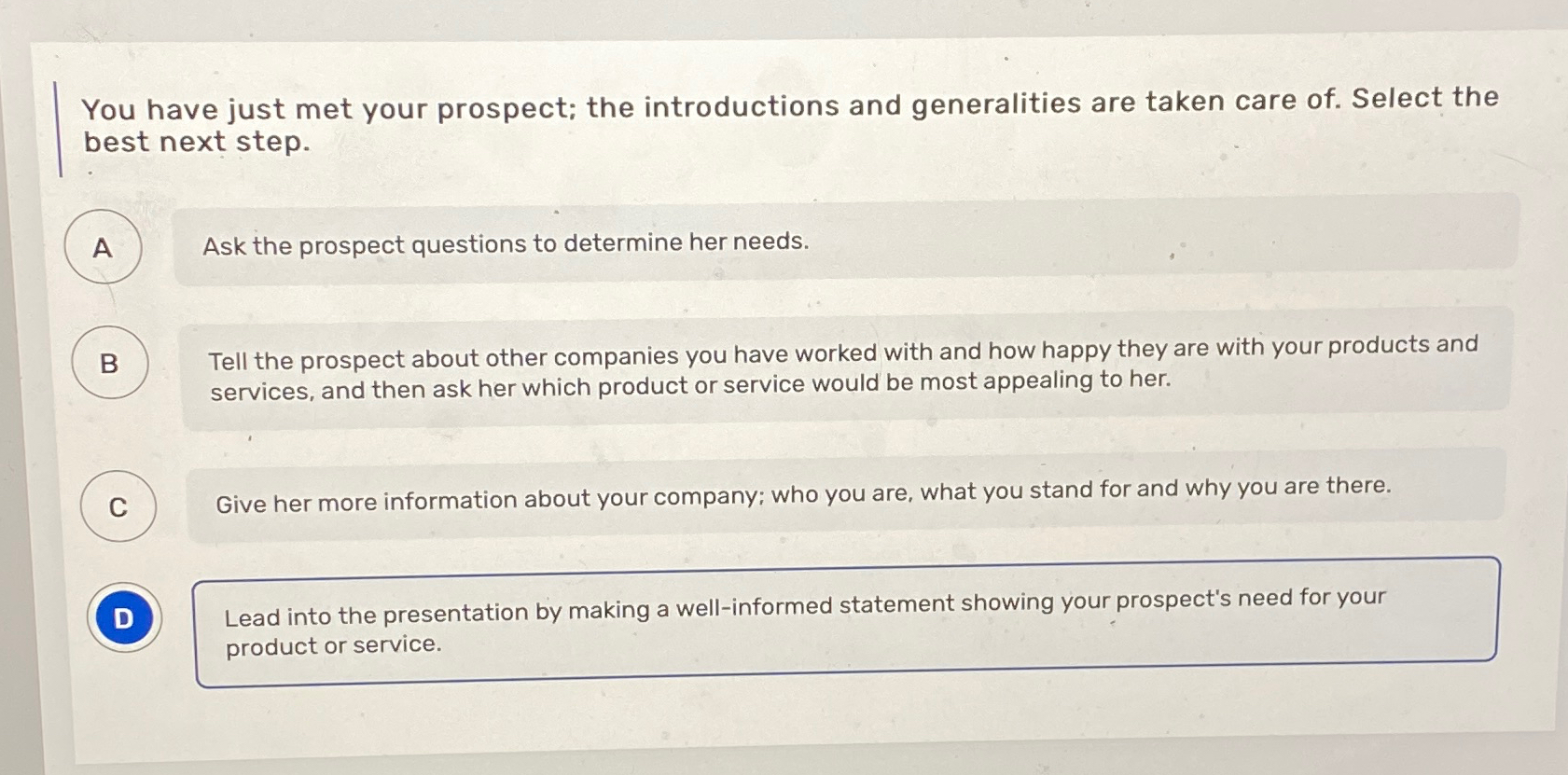 Solved You have just met your prospect; the introductions | Chegg.com