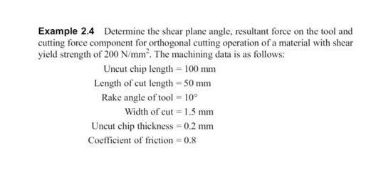 Solved Example 2.4 Determine the shear plane angle, | Chegg.com