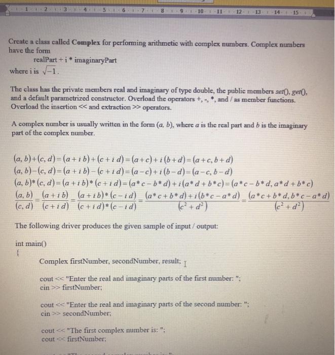 Solved 6 8 10 11 12 13 14- 15 Create a class called Complex | Chegg.com