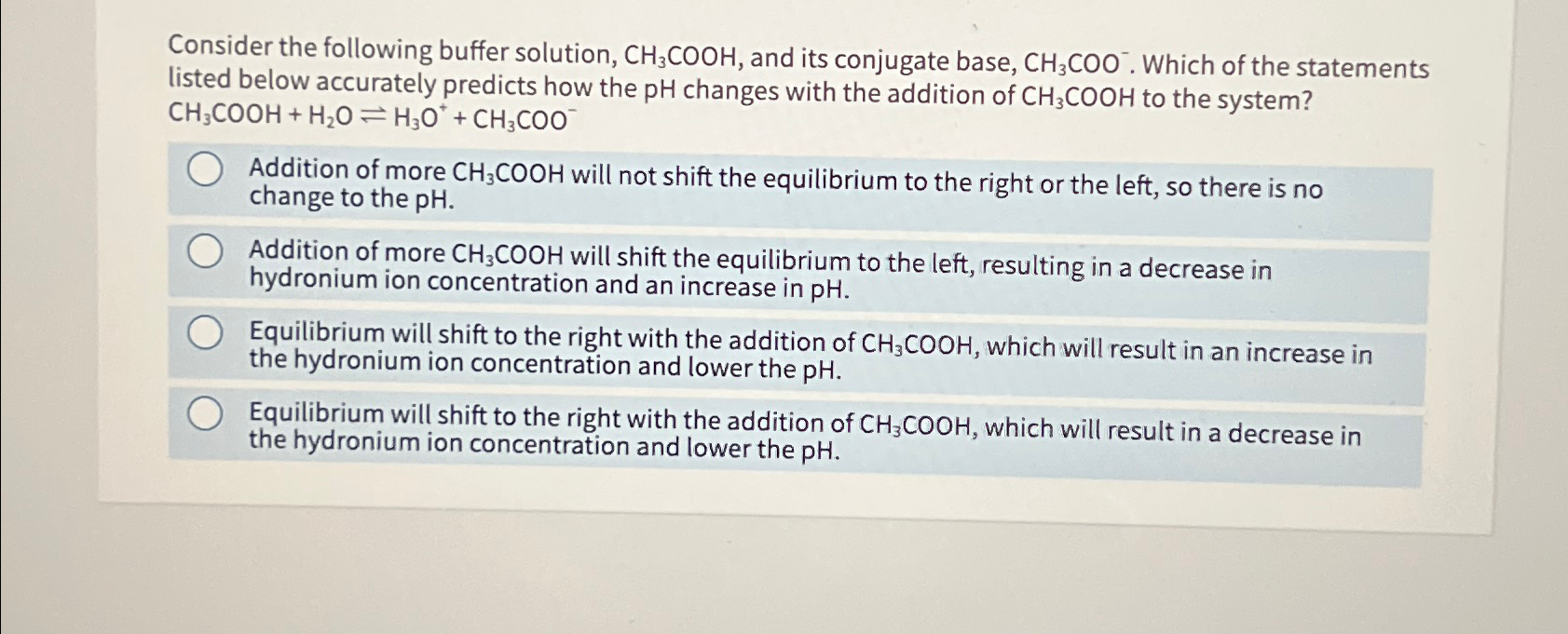 Solved Consider the following buffer solution, CH3COO H, | Chegg.com