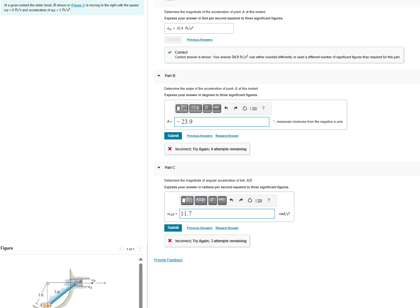 Solved At ﻿a given instant the slider block B ﻿shown | Chegg.com