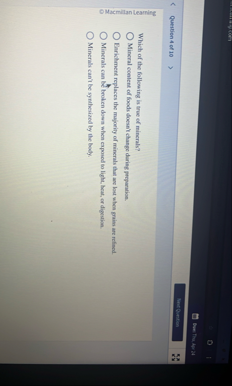 Solved Due: Thu, Apr 24Question 4 ﻿of 10Which of the | Chegg.com