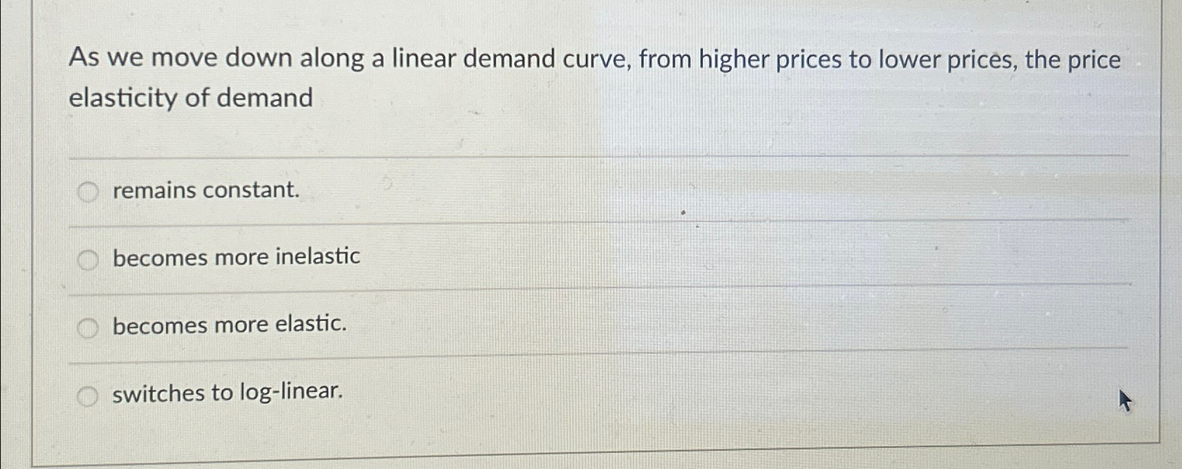 Solved As we move down along a linear demand curve, from | Chegg.com