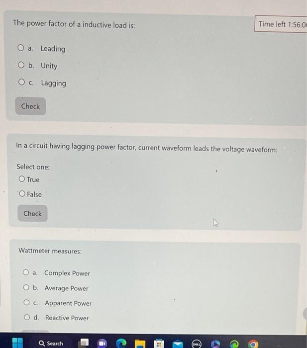 The power factor of a inductive load is: a. Leading | Chegg.com