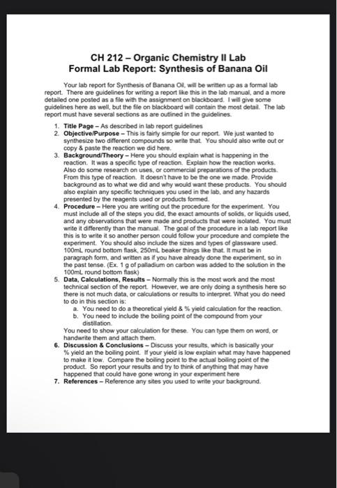 CH 212 - Organic Chemistry Il Lab Formal Lab Report: | Chegg.com