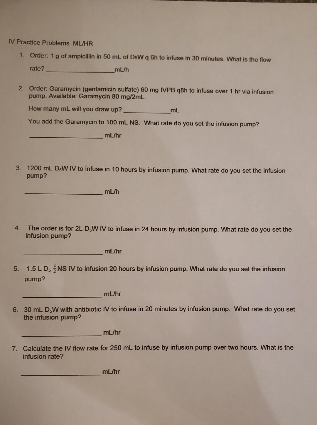 Solved IV Practice Problems ML/HR 1. Order: 1 g of | Chegg.com