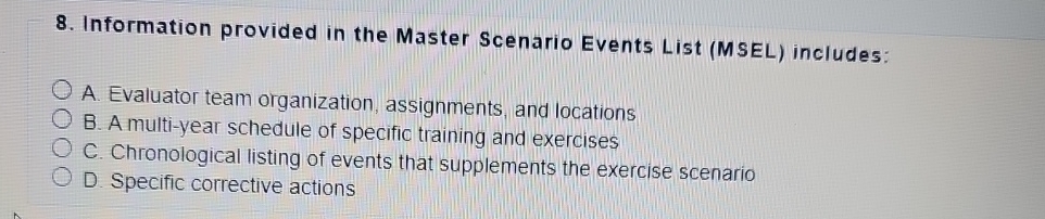 Solved Information provided in the Master Scenario Events | Chegg.com