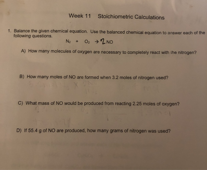 Solved Week 11 Stoichiometric Calculations 1. Balance the | Chegg.com