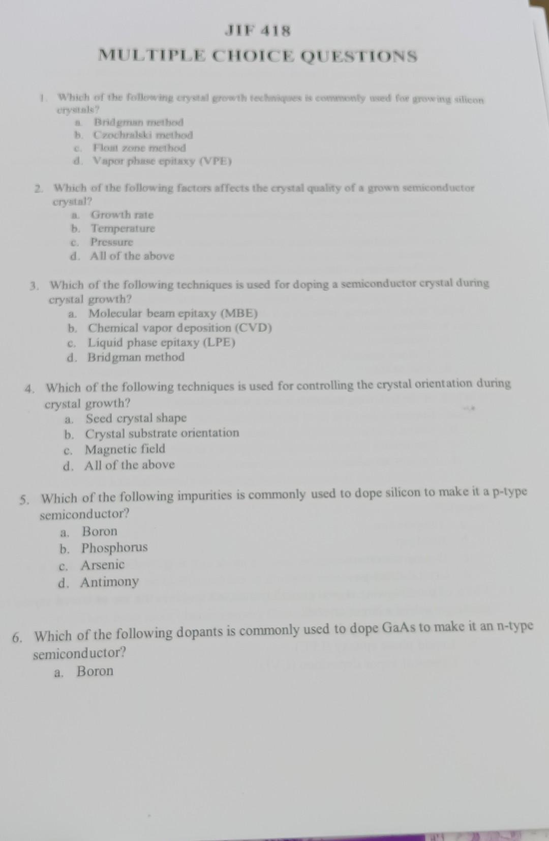 Solved JIF 418 MULTIPLE CHOICE QUESTIONS 1. Which of the | Chegg.com