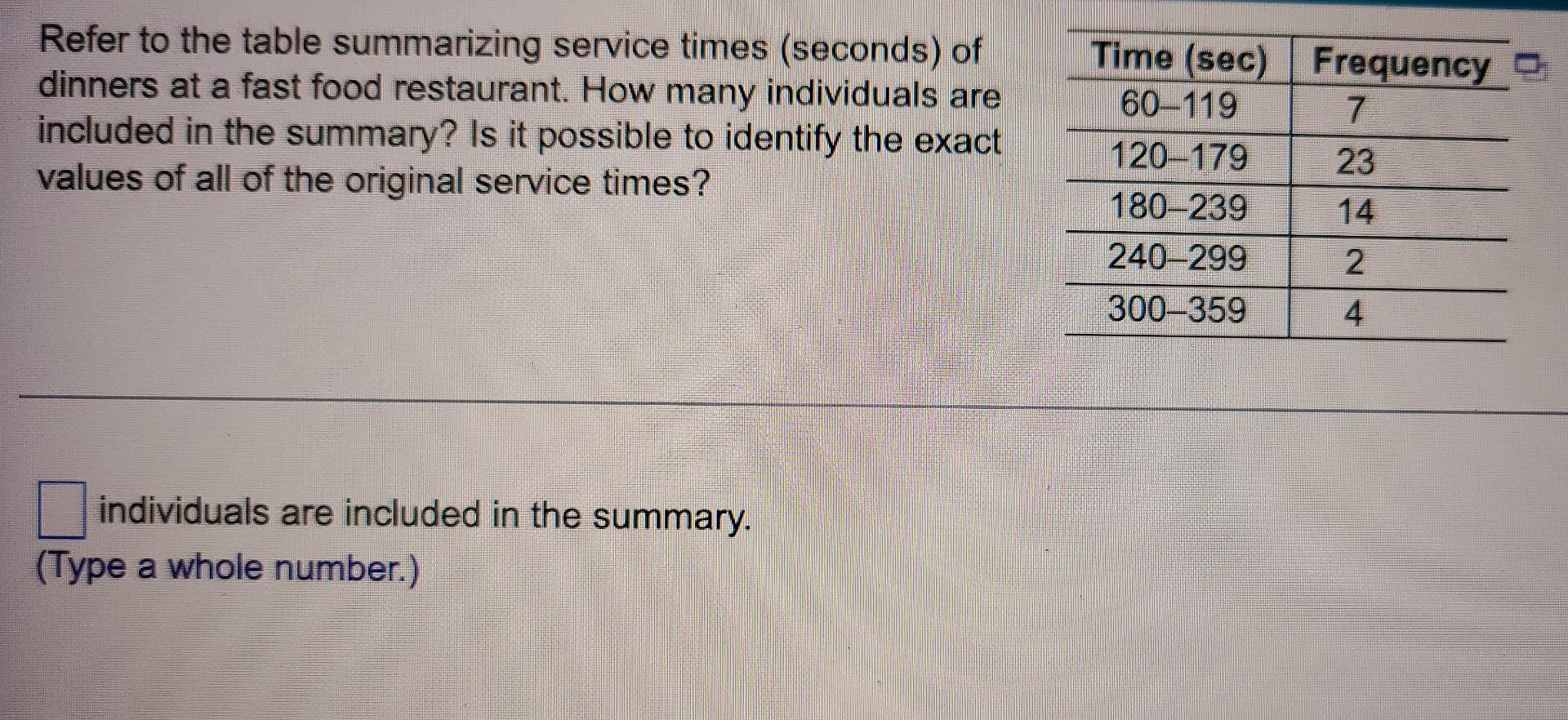 Solved Refer to the table summarizing service times | Chegg.com