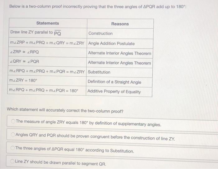 Solved Below is a two-column proof incorrectly proving that | Chegg.com