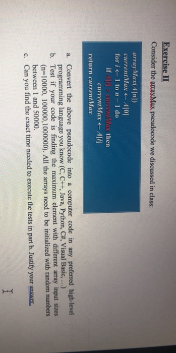 Solved Exercise II Consider the atraxMax pseudocode we | Chegg.com
