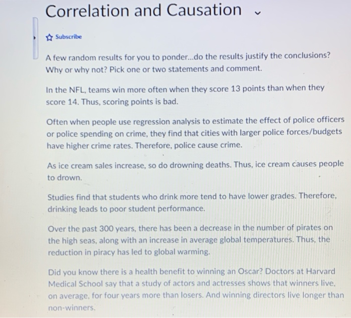 Solved Correlation and Causation v Subscribe A few random | Chegg.com