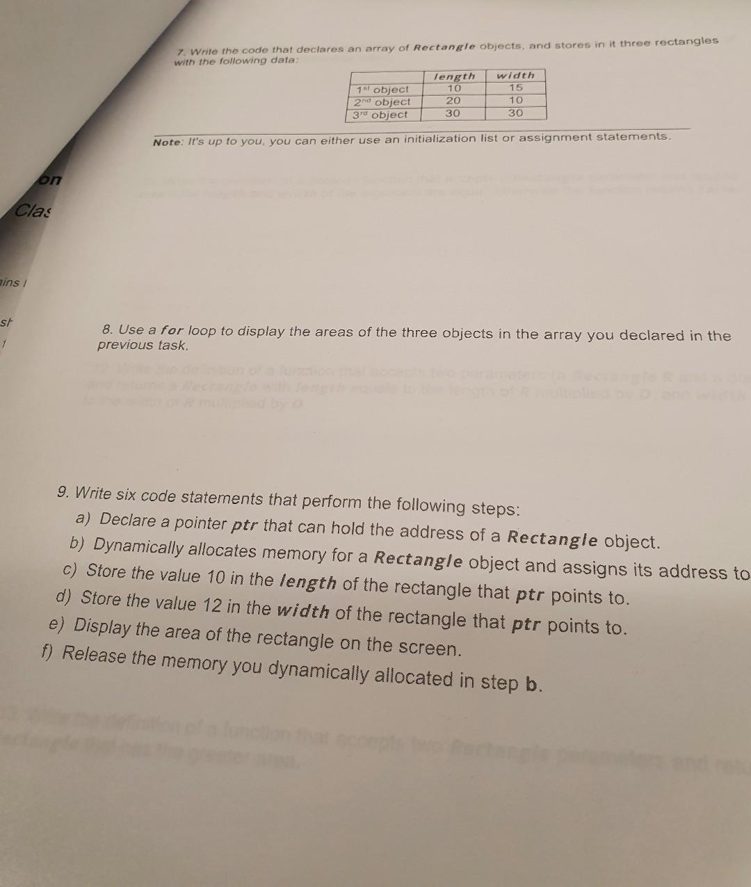 7. Write the code that declares an array of Rectangle | Chegg.com