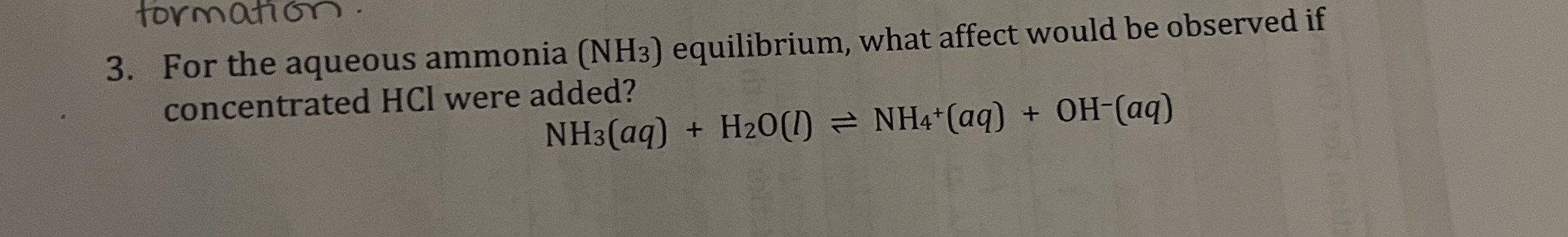 Solved For the aqueous ammonia (NH3) ﻿equilibrium, what | Chegg.com