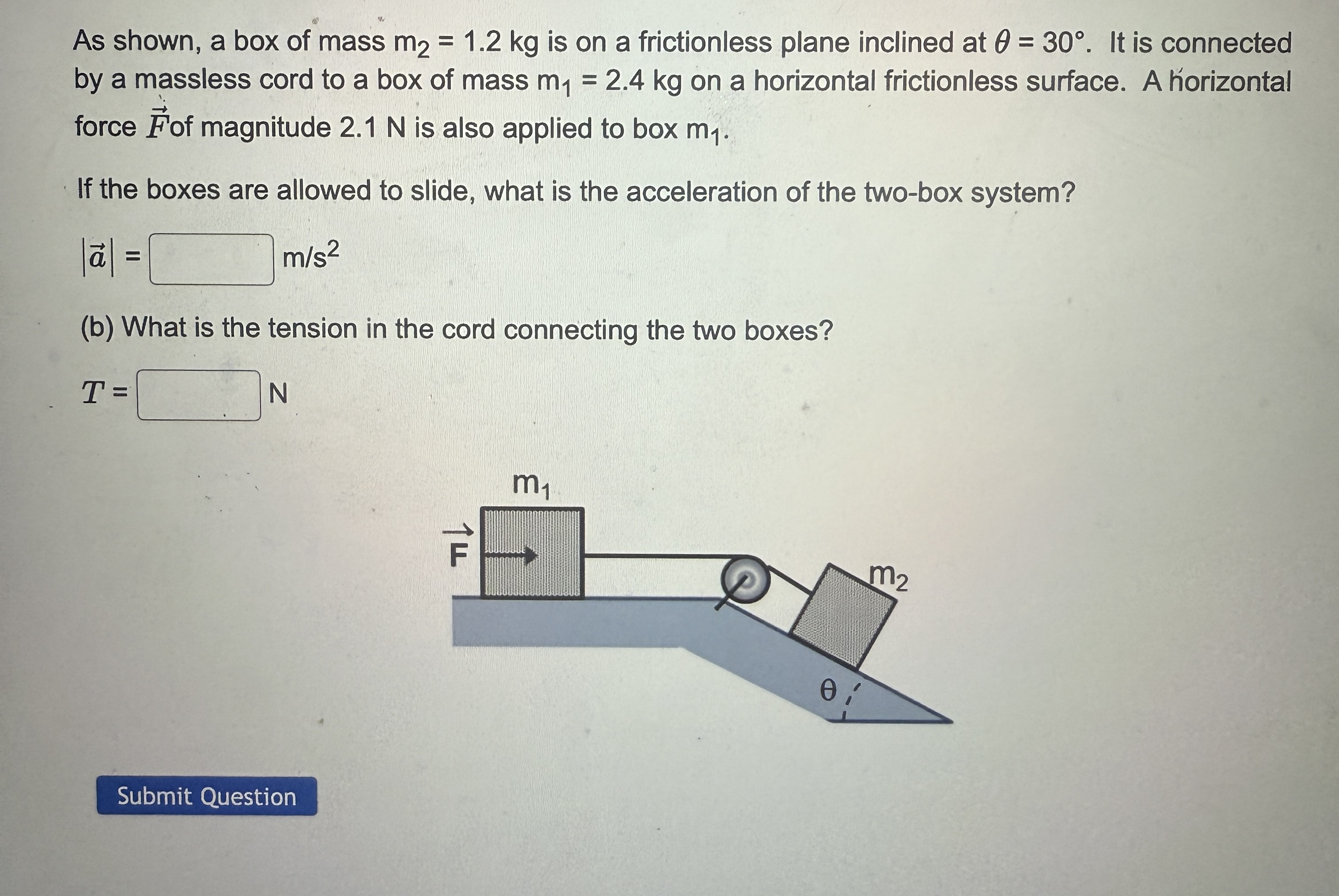 Solved As shown, a box of mass m2=1.2kg ﻿is on a | Chegg.com