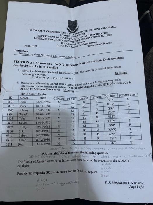 Solved SECTION A: Answer any TWO (2) questions from this | Chegg.com