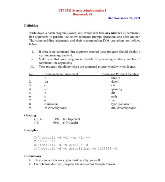Solved lii. -C CIT 3323 System Administration ! Homework #4 | Chegg.com