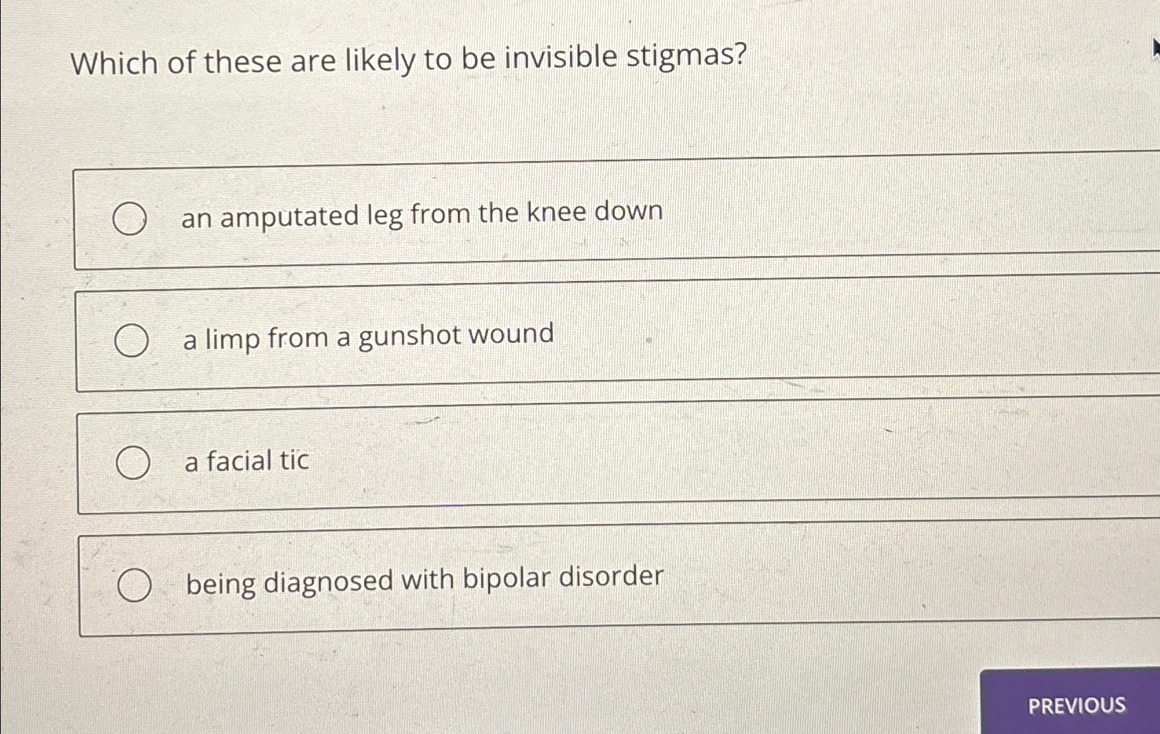 Solved Which of these are likely to be invisible stigmas?an | Chegg.com