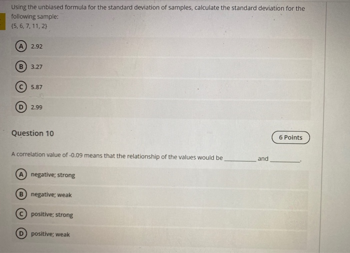 Solved Using the unbiased formula for the standard deviation | Chegg.com