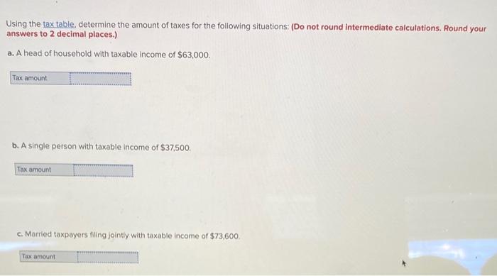 Solved Using the tax table, determine the amount of taxes | Chegg.com