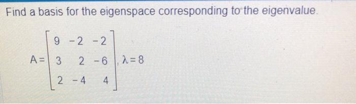 Solved Find a basis for the eigenspace corresponding to the | Chegg.com