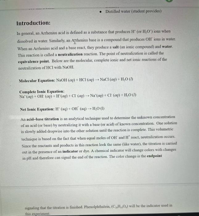 Solved CHEM 1411 Online Acid-Base Titration Lab Objectives: | Chegg.com