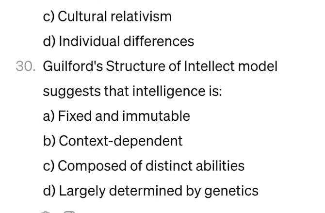 Solved c) ﻿Cultural relativismd) ﻿Individual differences30. | Chegg.com