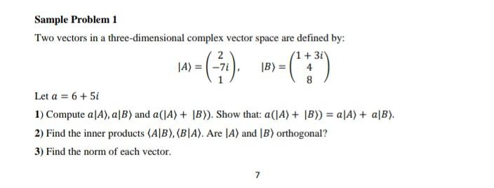 Solved Sample Problem 1 Two vectors in a three-dimensional | Chegg.com