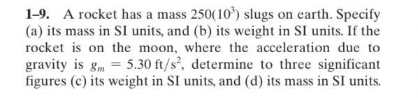 Solved 1-9. ﻿A rocket has a mass 250(103) ﻿slugs on earth. | Chegg.com
