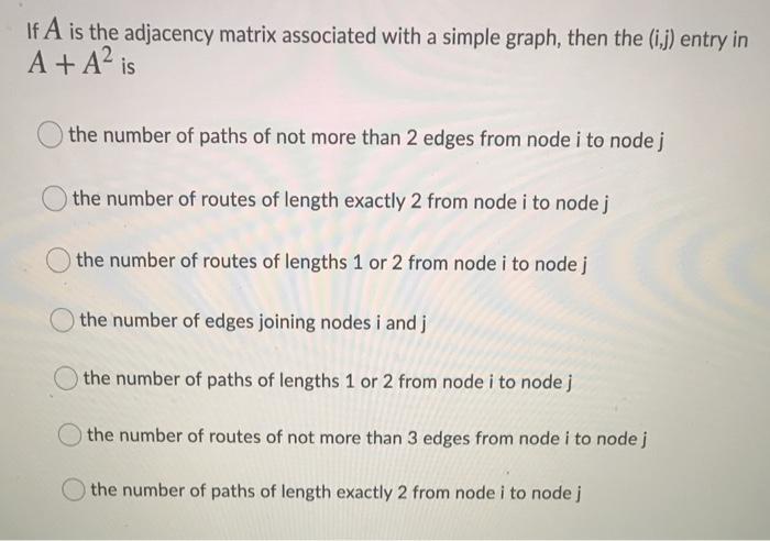 Solved Consider the graph whose adjacency matrix is A = 1 1 | Chegg.com
