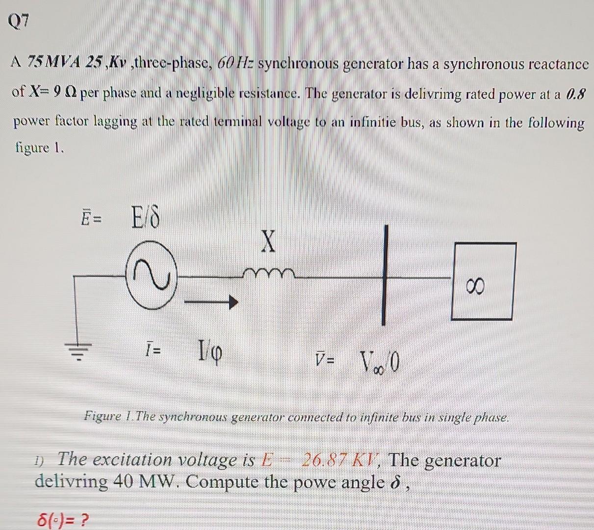 Solved A 75MVA25,Kv, three-phase, 60Hz synchronous generator | Chegg.com