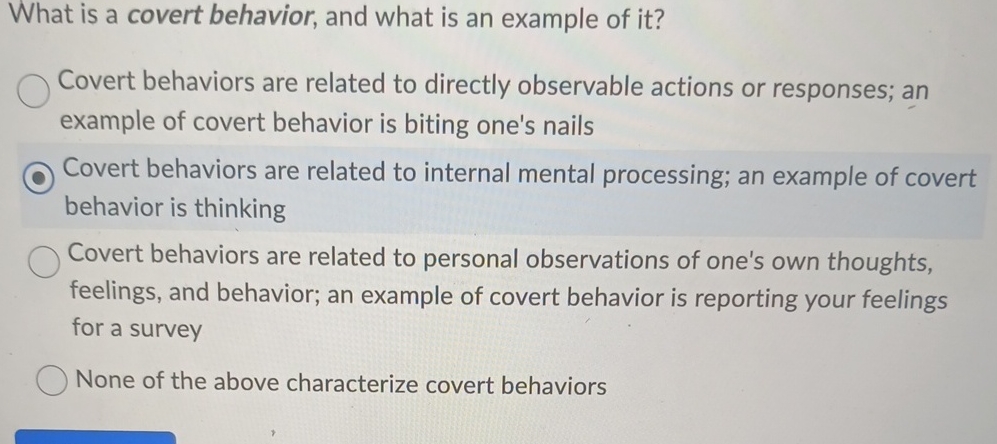 Solved What is a covert behavior, and what is an example of | Chegg.com