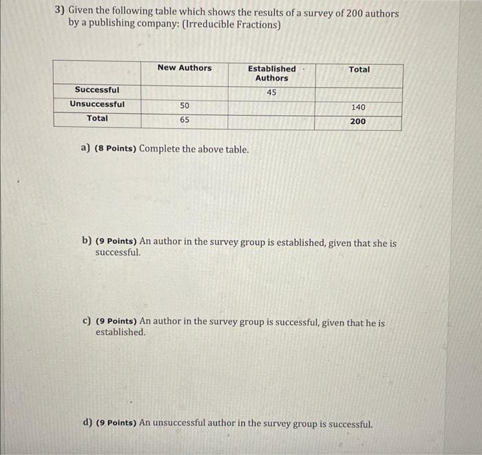 Solved 3) Given the following table which shows the results | Chegg.com