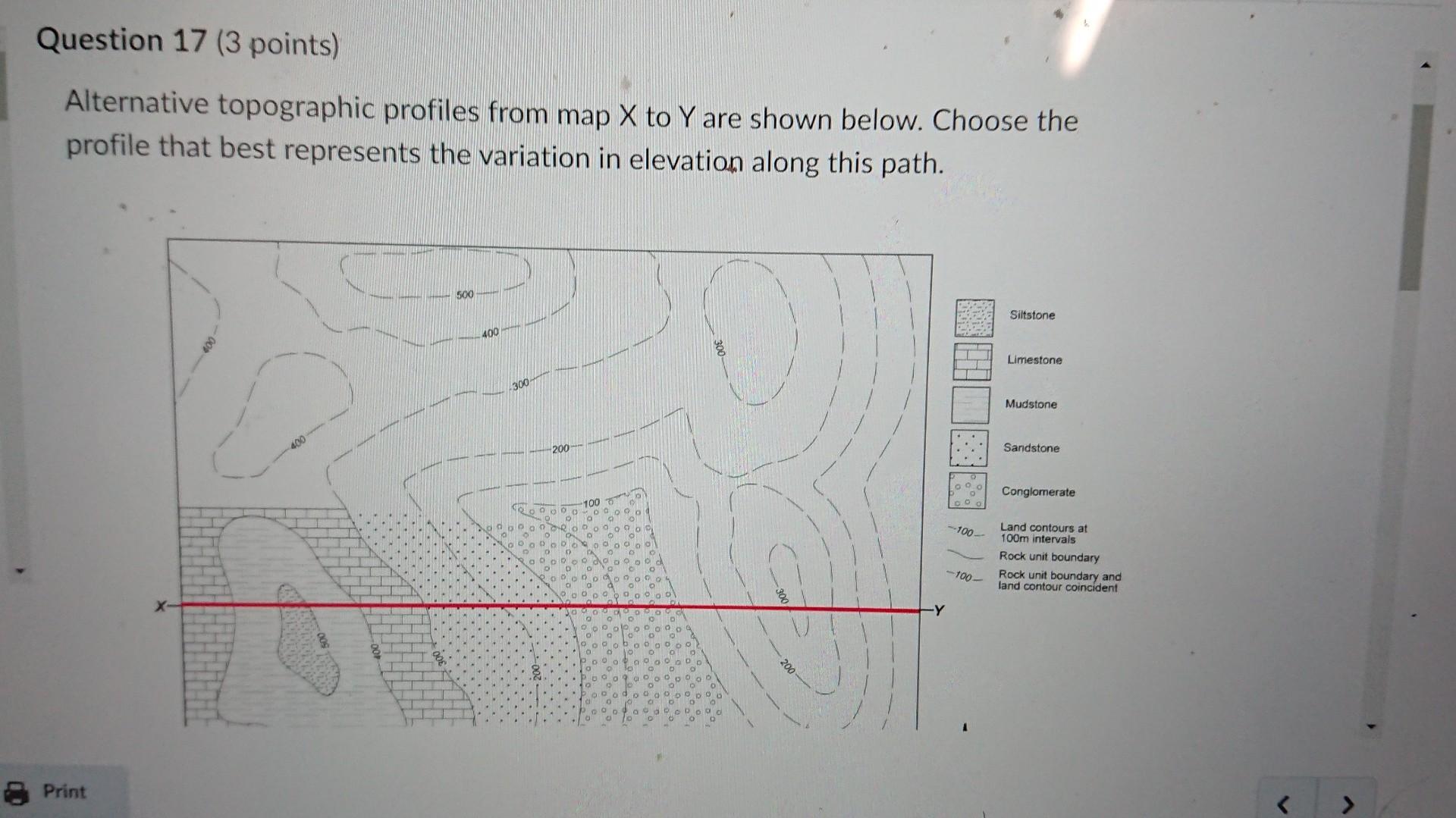 Alternative topographic profiles from map X to Y are | Chegg.com