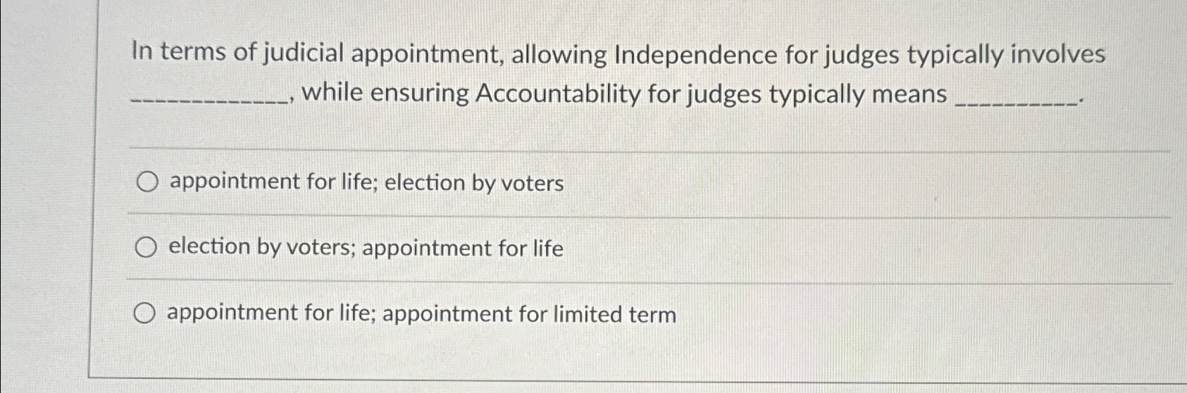 Solved In terms of judicial appointment, allowing | Chegg.com