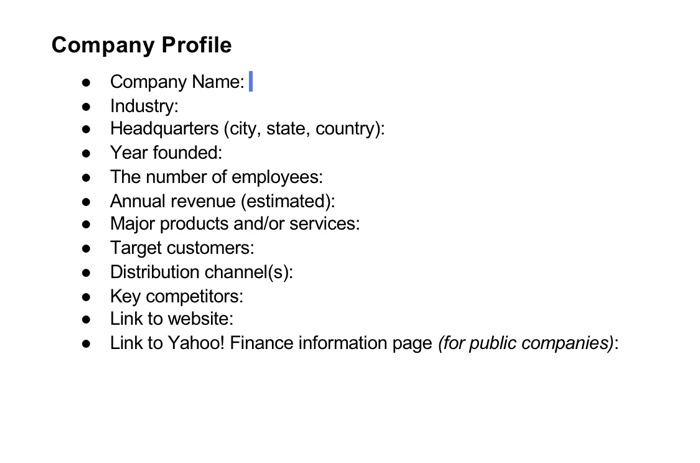 Company Profile • Company Name: • Industry: | Chegg.com