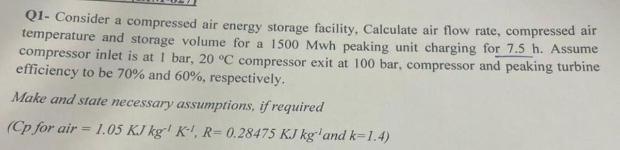 Solved Q1- Consider a compressed air energy storage | Chegg.com