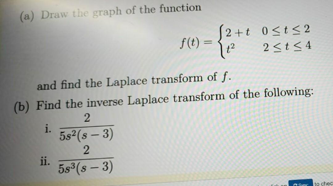 Solved a)draw the graph of the function and find Laplace | Chegg.com