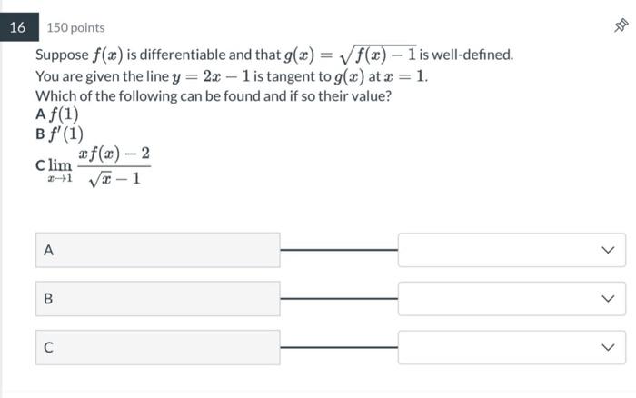 Solved Suppose f(x) is differentiable and that g(x)=f(x)−1 | Chegg.com