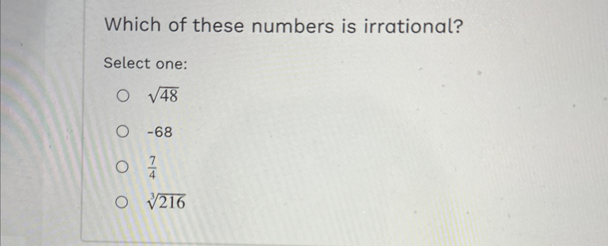 Solved Which of these numbers is irrational?Select | Chegg.com