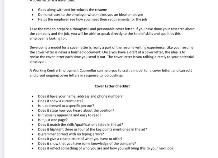 Solved Resume 8 Cover Letter Exercise In this assignment, | Chegg.com