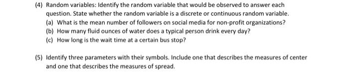Solved (4) Random variables: Identify the random variable | Chegg.com