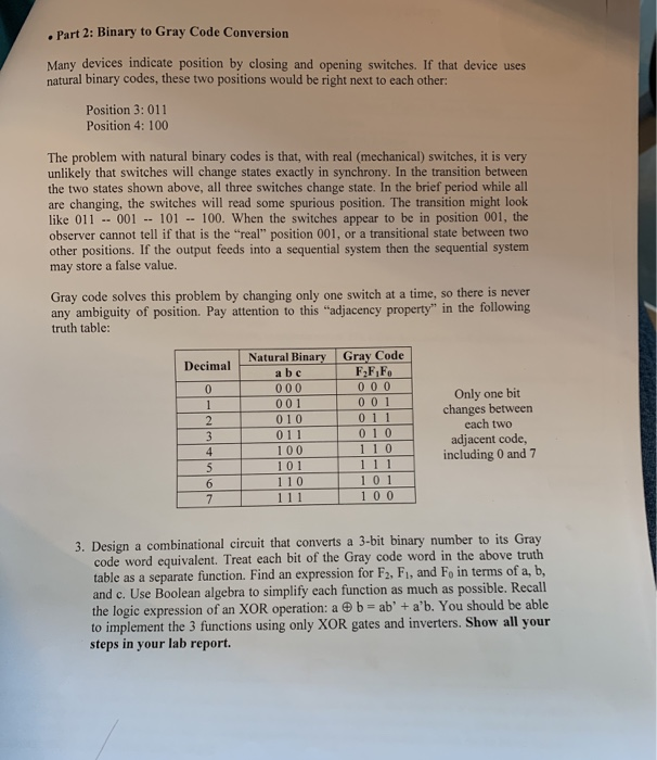 Solved . Part 2: Binary to Gray Code Conversion Many devices | Chegg.com
