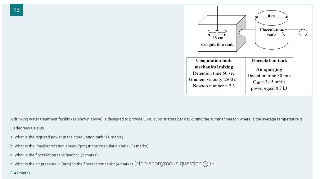 Solved 13 6 m Flocculation tank 25 cm Coagulation tank | Chegg.com