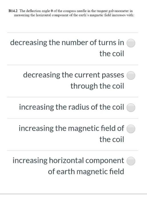 Solved 314.2 The deflection angle of the compass needle in | Chegg.com